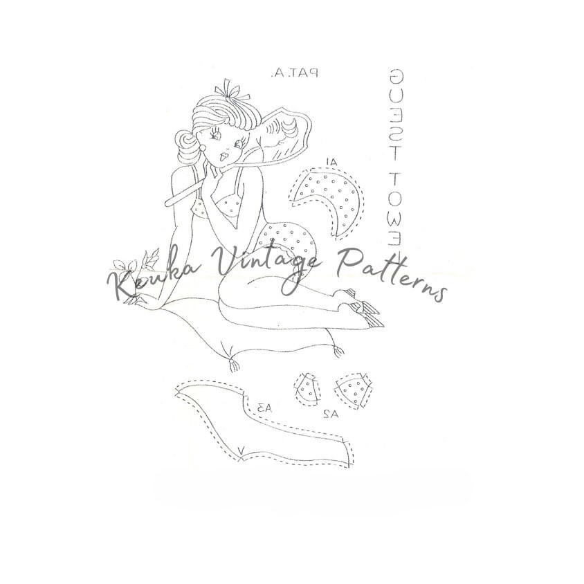 1950s Pin up Girls Embroidery Pattern: Vintage Guest Towels (digital ...