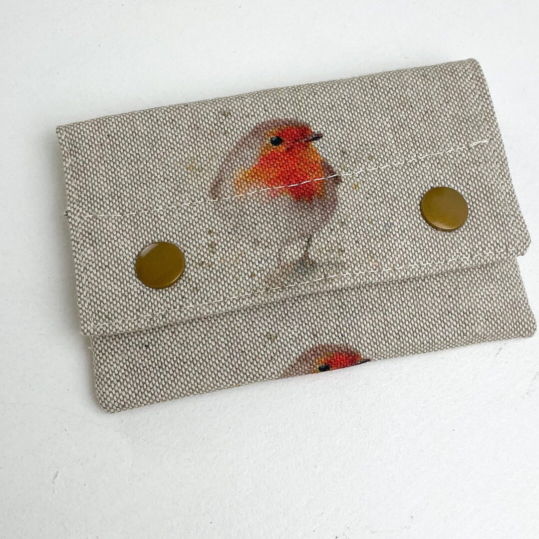 Card Wallet. Robin Print Cotton Fabric. Pocket Size. Great for Cash and ...