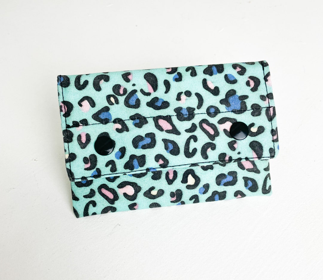 Turquoise Animal Print Card Wallet, Leopard Print Card Holder, Pocket ...