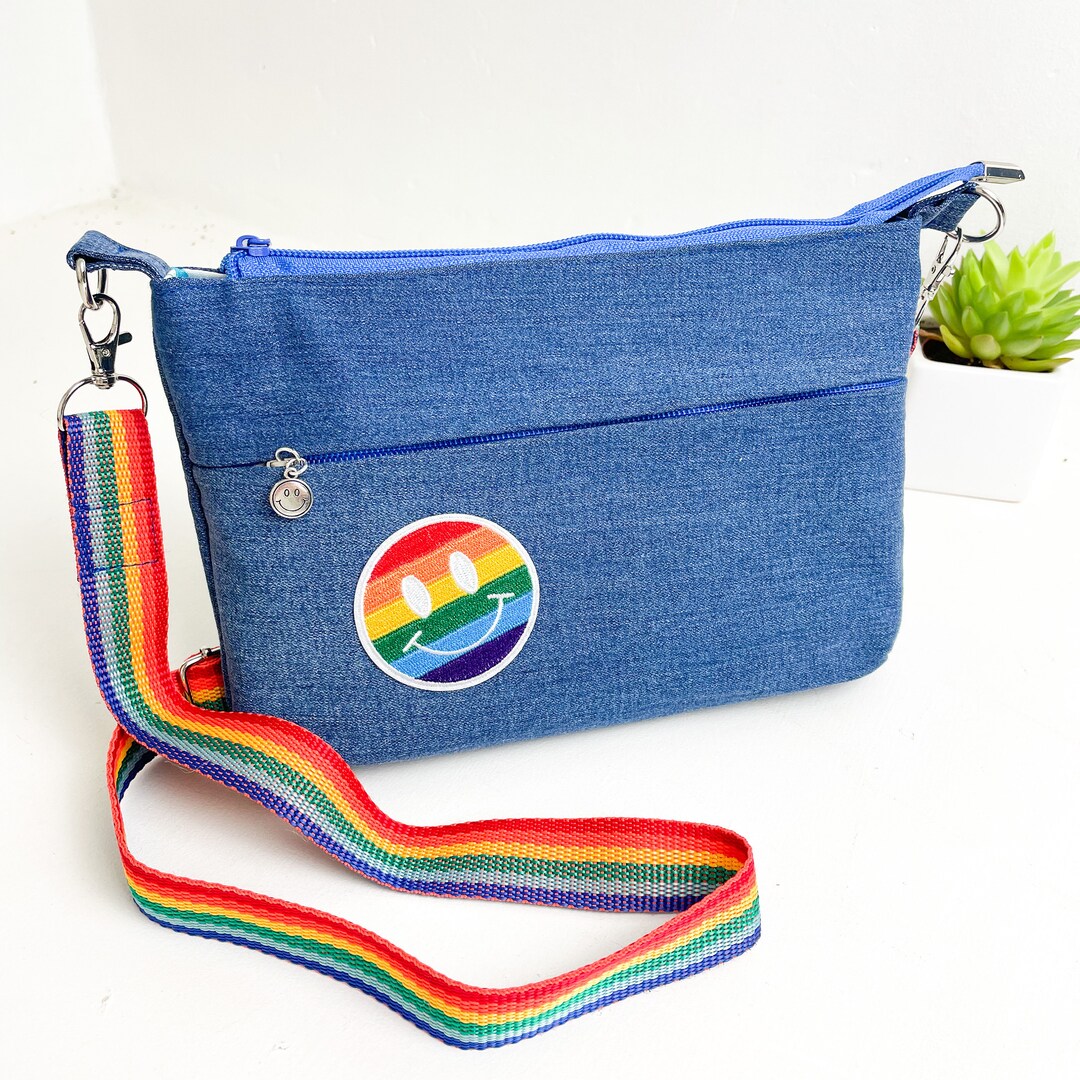 Rainbow Pride Bag, Smiley Face Pride Bag, Pride Crossbody Denim Bag ...