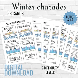Charades Cards, Kids Party Games, Winter Activities for Adults ...