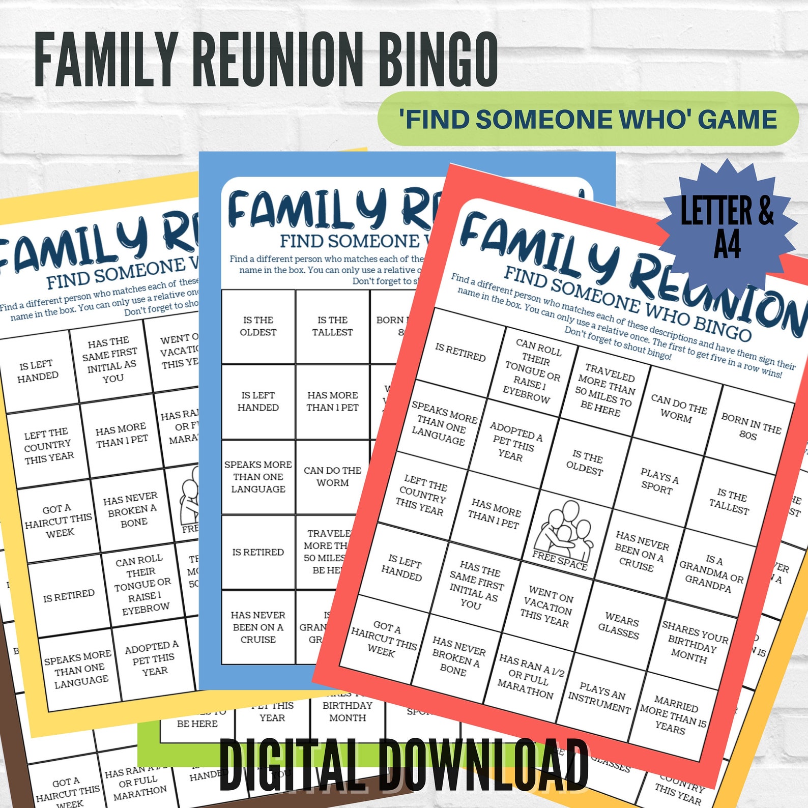 Family Reunion Bingo Games, Find Someone Who Bingo, Ice Breaker Games ...