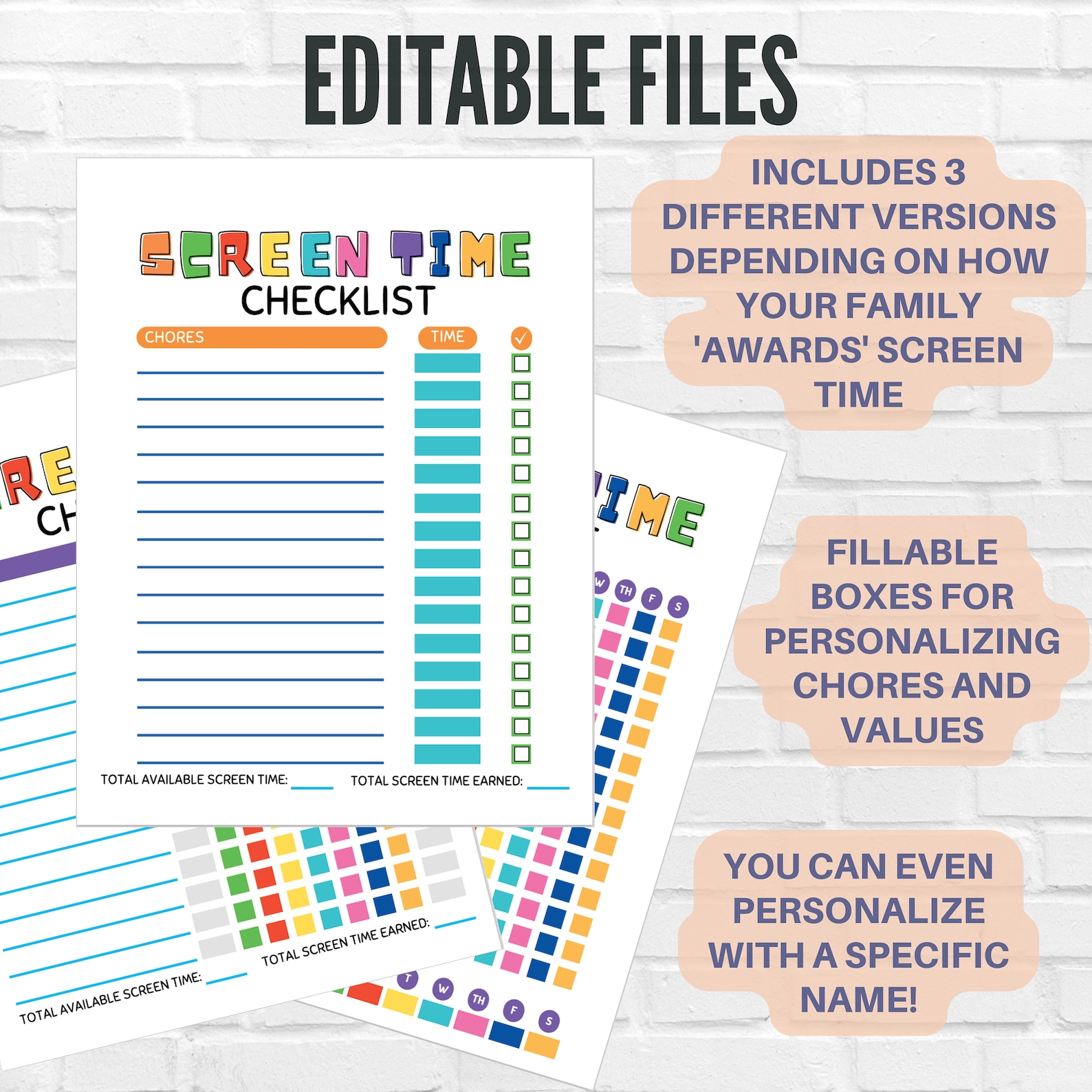 Screen Time Checklist, Screen Time Chore Chart, Kids Chore Chart ...