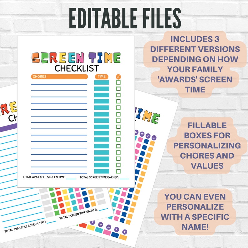 Screen Time Checklist, Screen Time Chore Chart, Kids Chore Chart ...