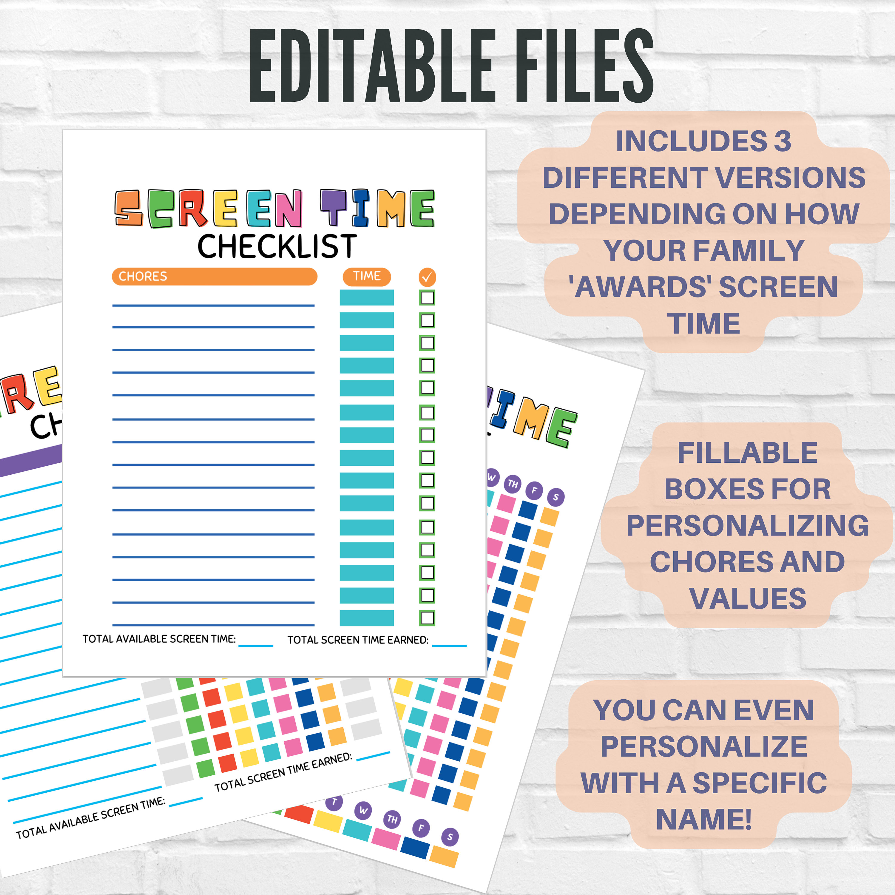 Screen Time Checklist, Screen Time Chore Chart, Kids Chore Chart ...