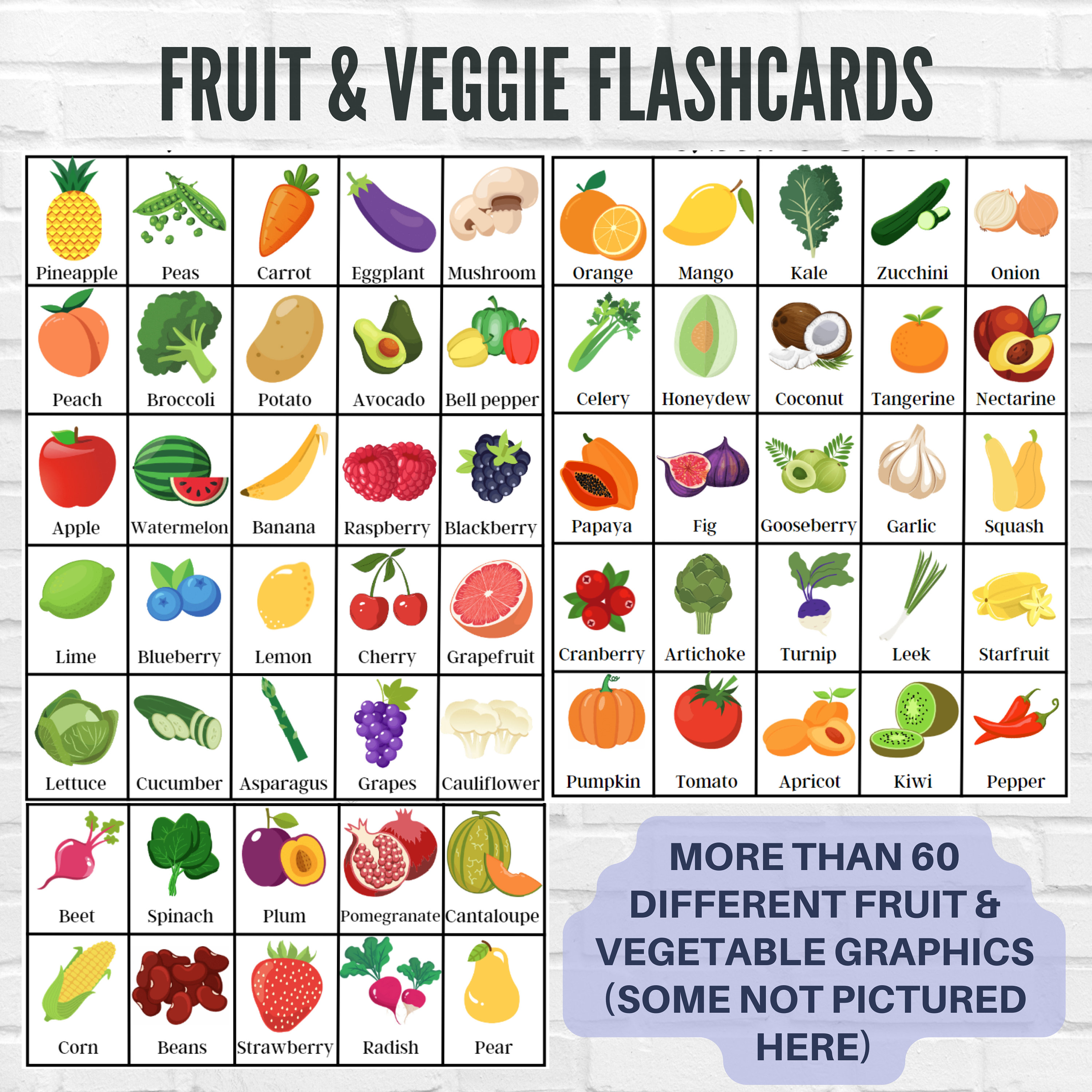 Fruit Flashcards, Vegetable Flashcards for Kids, Educational Printables ...