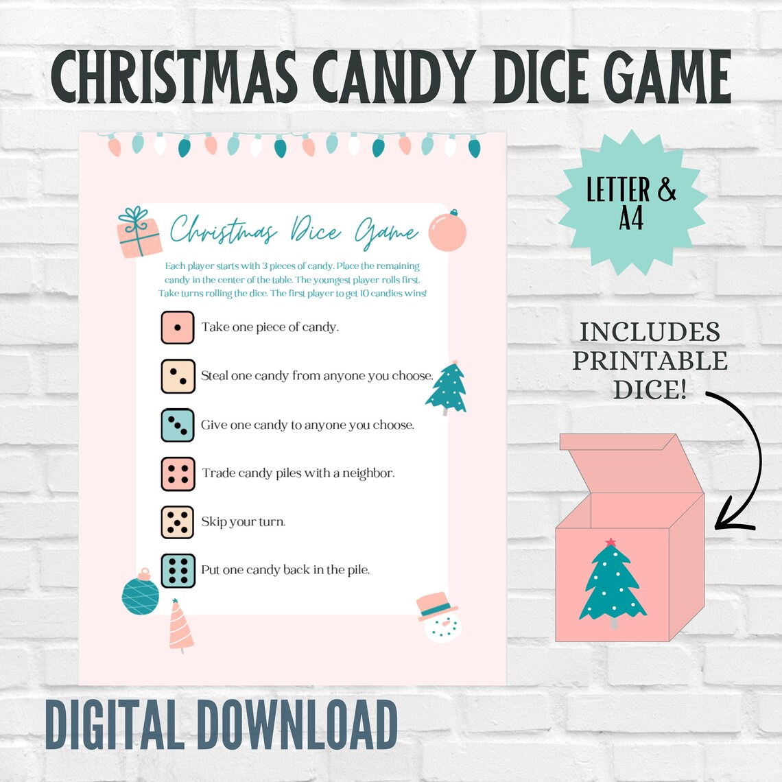 Christmas Dice Game, Printable Activities for Kids, Family Games ...
