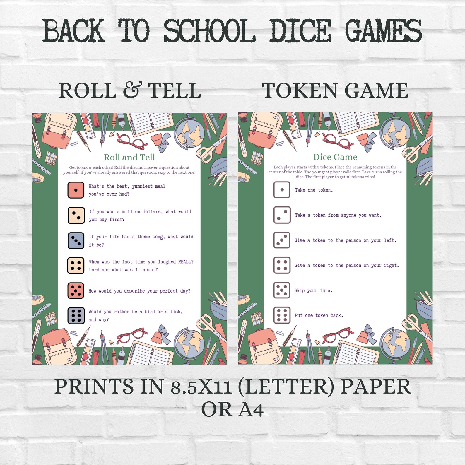 Kids Dice Game, Back to School Games, Kids Party Games, Classroom Game ...