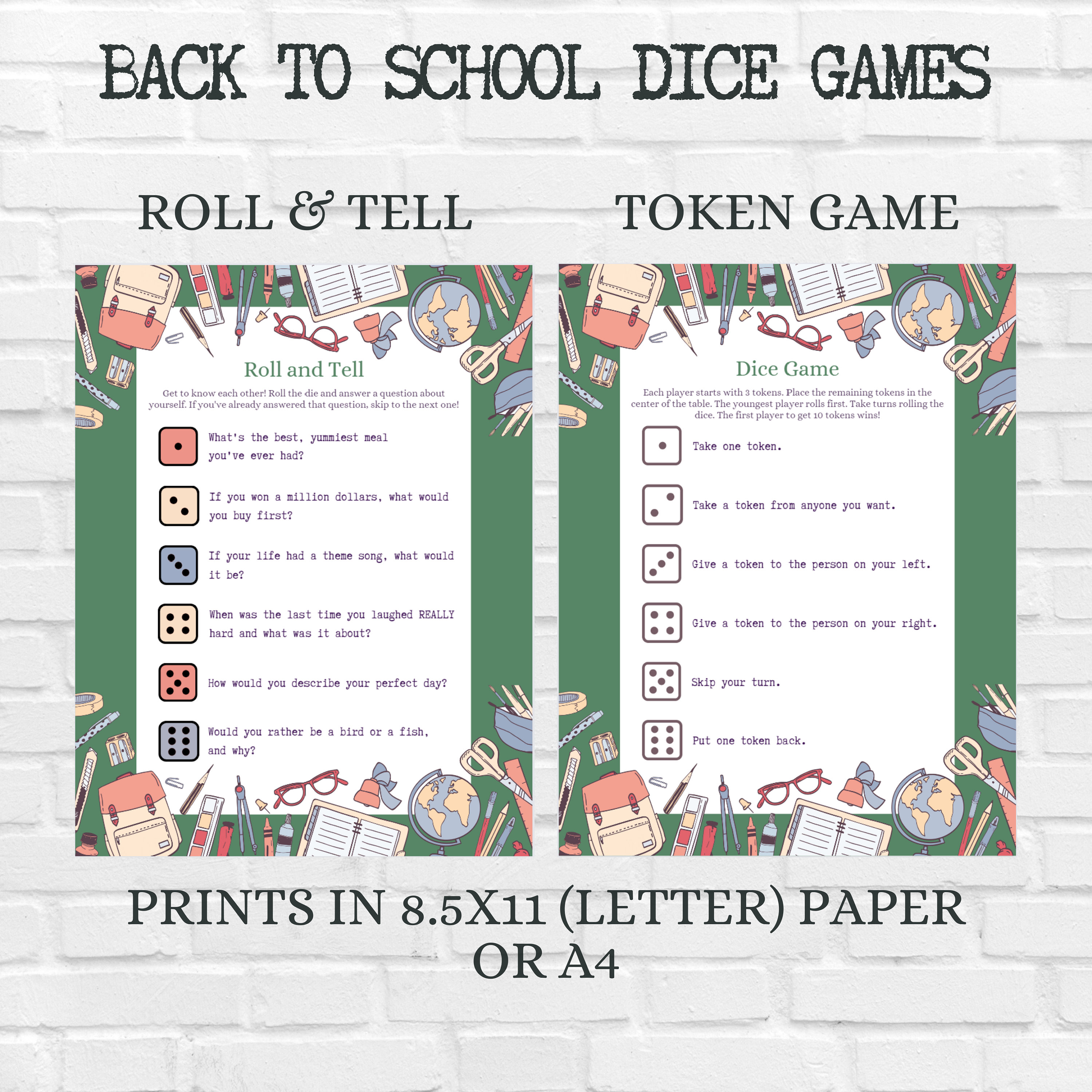 Kids Dice Game, Back to School Games, Kids Party Games, Classroom Game ...