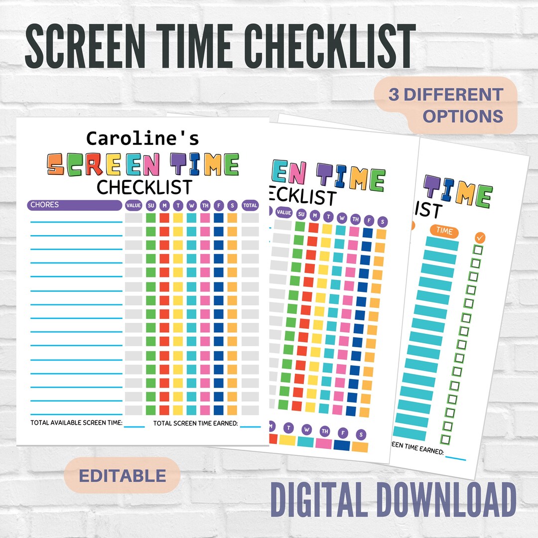 Screen Time Checklist, Screen Time Chore Chart, Kids Chore Chart ...