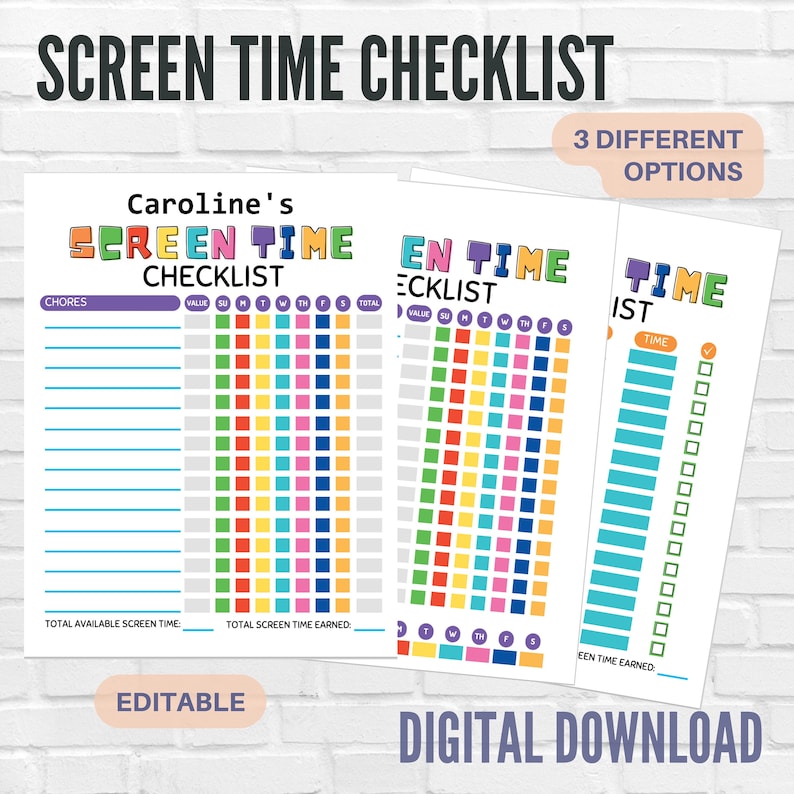 Screen Time Checklist, Screen Time Chore Chart, Kids Chore Chart ...