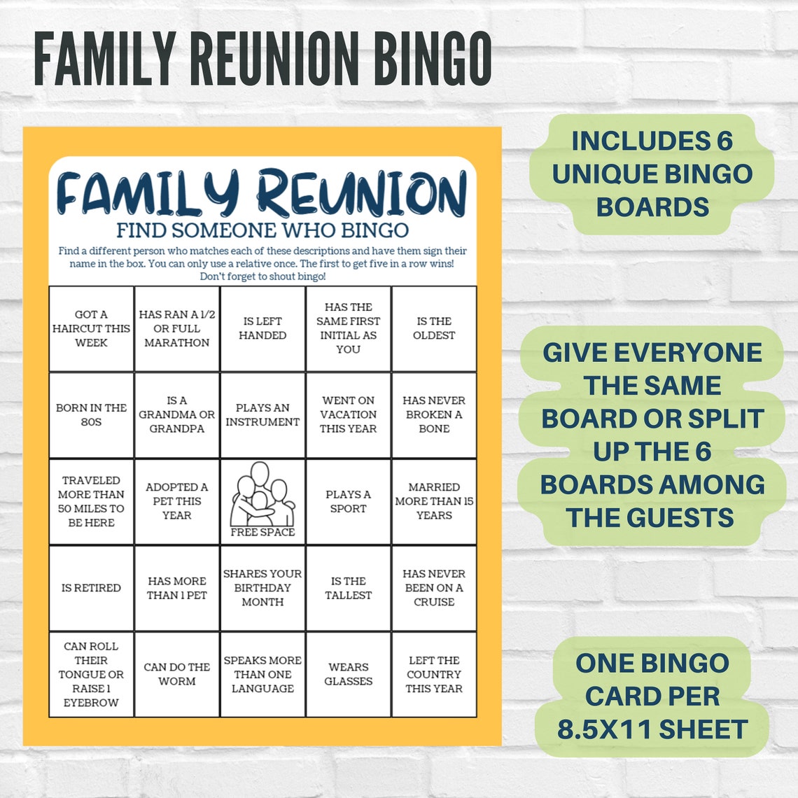 Family Reunion Bingo Games, Find Someone Who Bingo, Ice Breaker Games ...