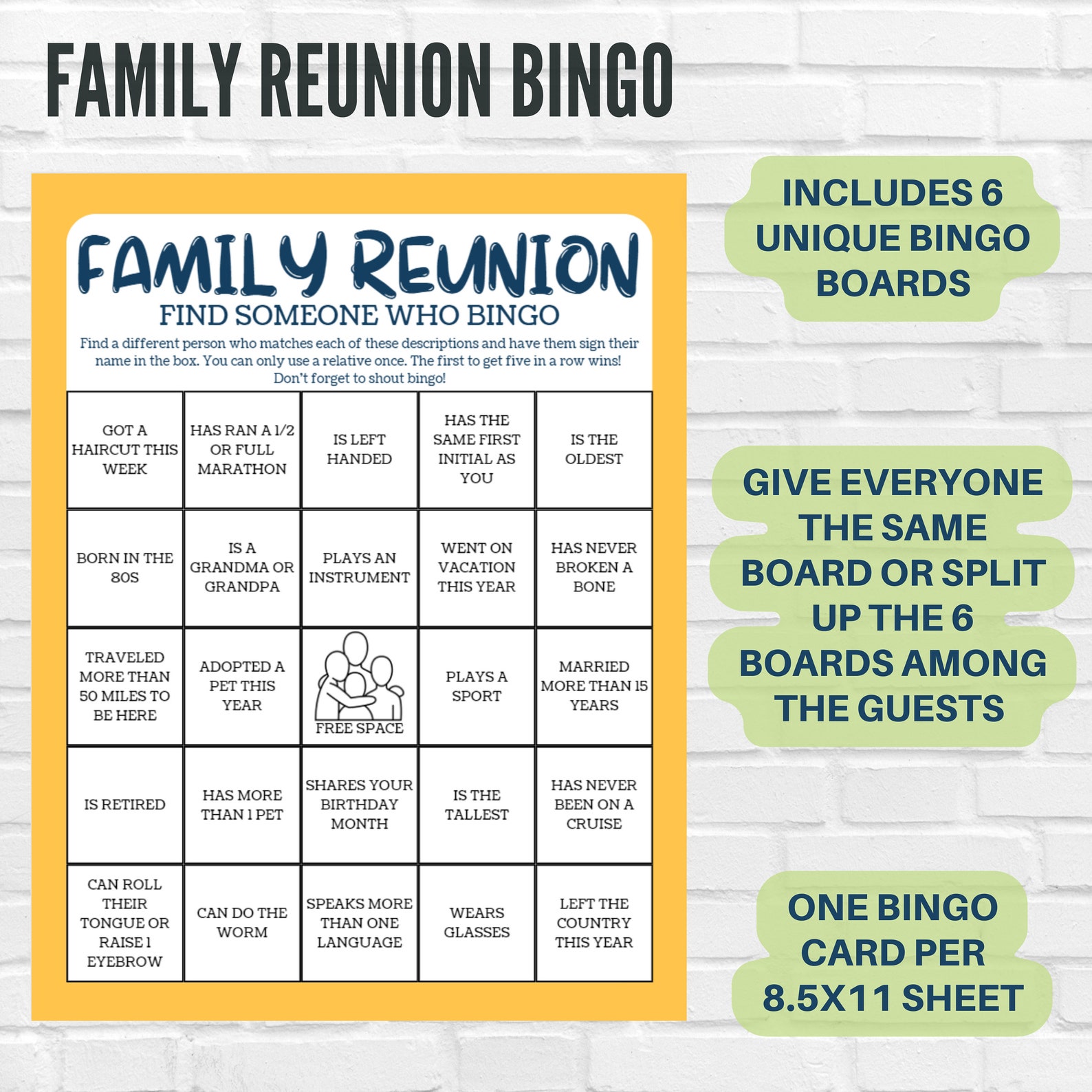 Family Reunion Bingo Games, Find Someone Who Bingo, Ice Breaker Games ...