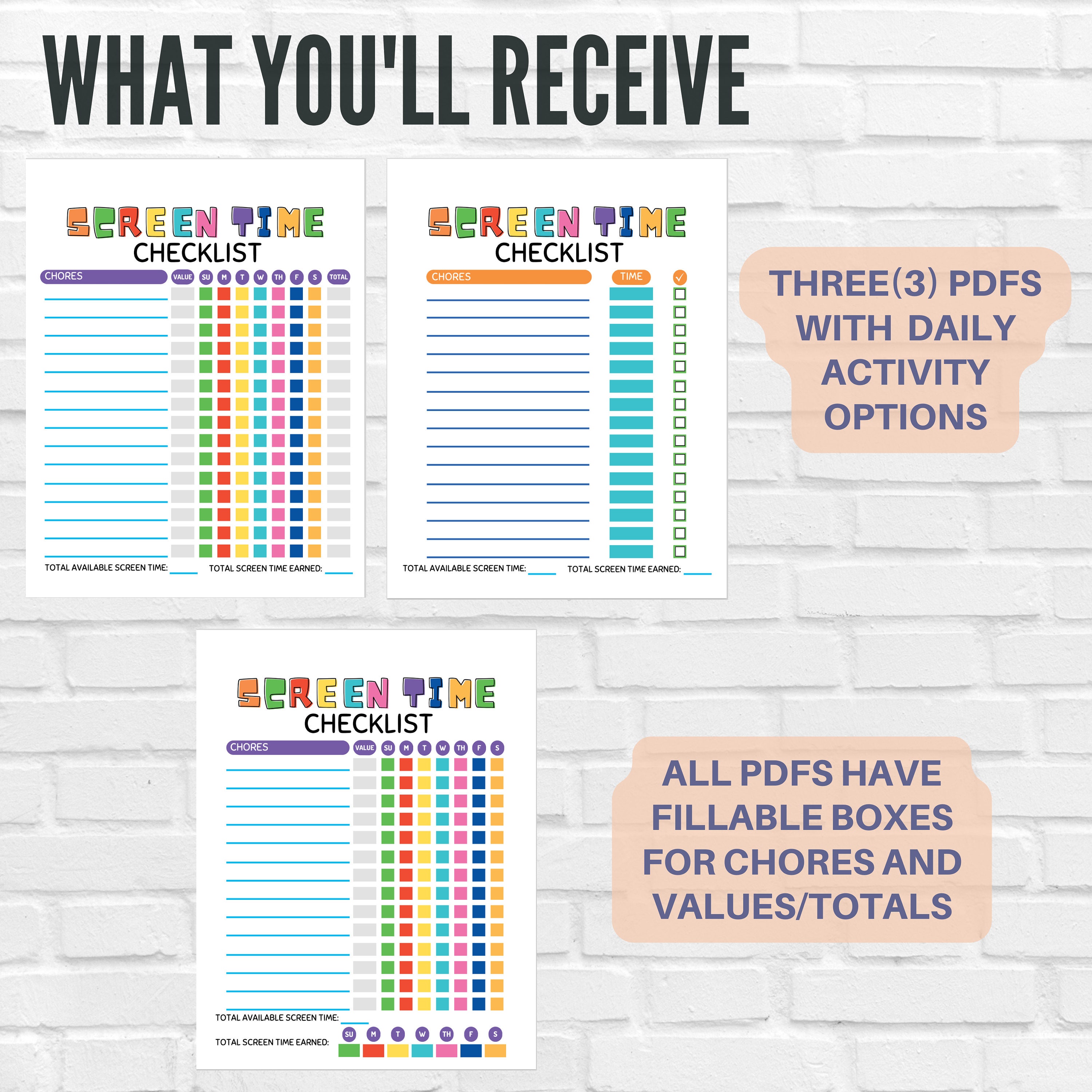 Screen Time Checklist, Screen Time Chore Chart, Kids Chore Chart ...