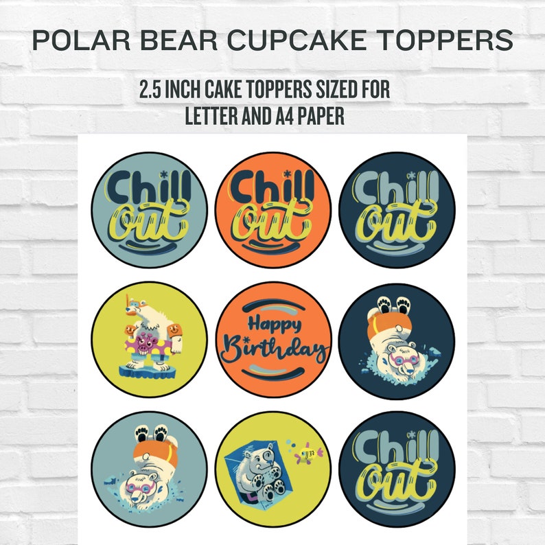 Cupcake Toppers Printable, Polar Bear Party, Winter Birthday Decor ...