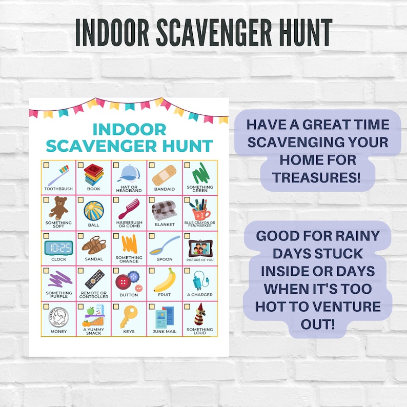 Scavenger Hunt Printable, Fun Games for Kids, Indoor Treasure Hunt ...