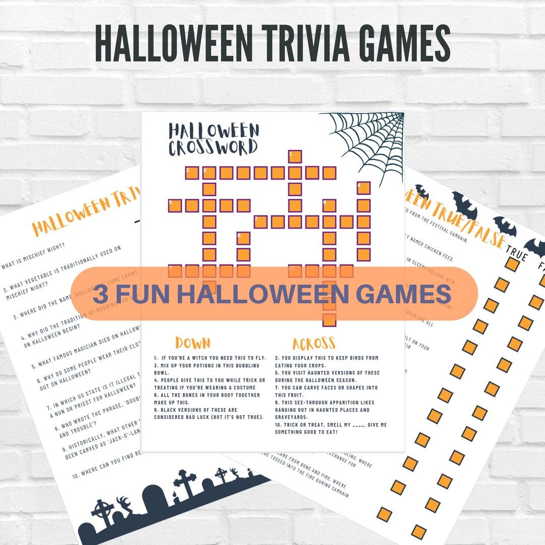 Halloween Trivia, Printable Crossword Puzzle, Halloween Games ...