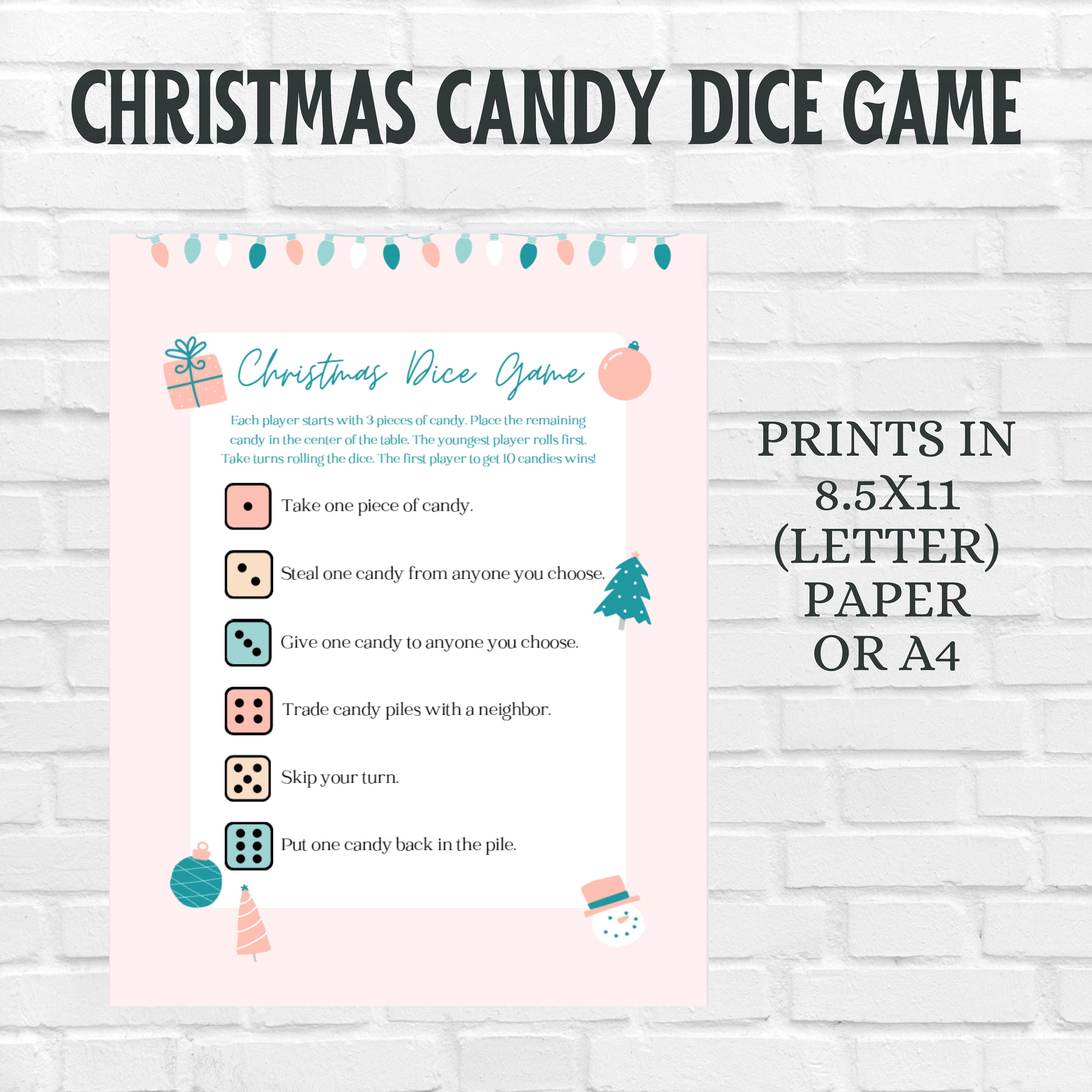 Christmas Dice Game, Printable Activities for Kids, Family Games ...