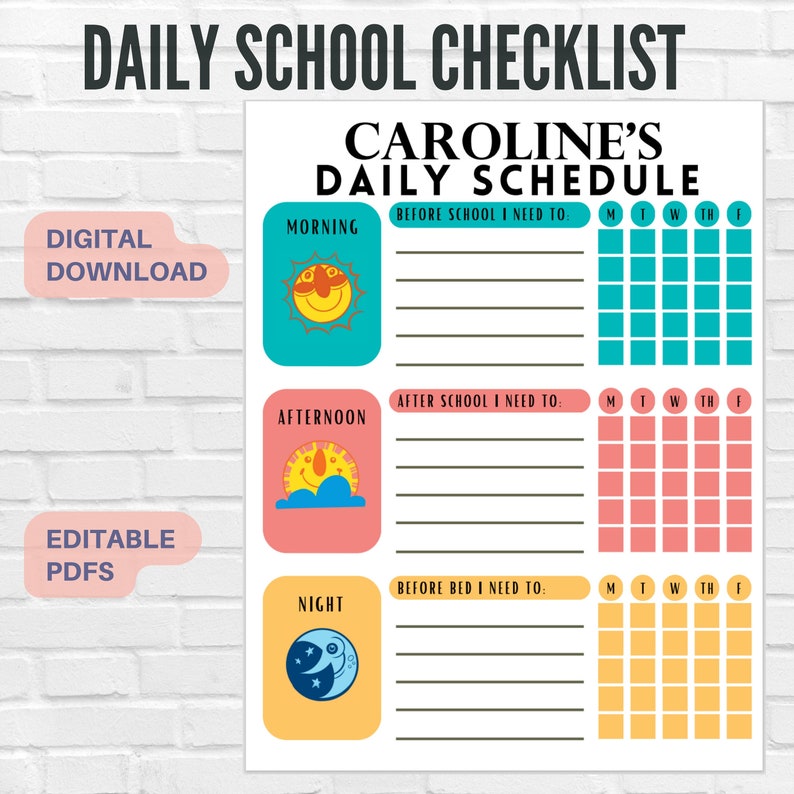 Kids Daily Checklist, Editable Chore Chart, Printable Weekly Planner ...