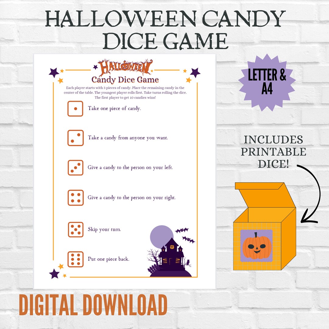 Halloween Dice Game, Halloween Party Game, Printable Halloween Game ...