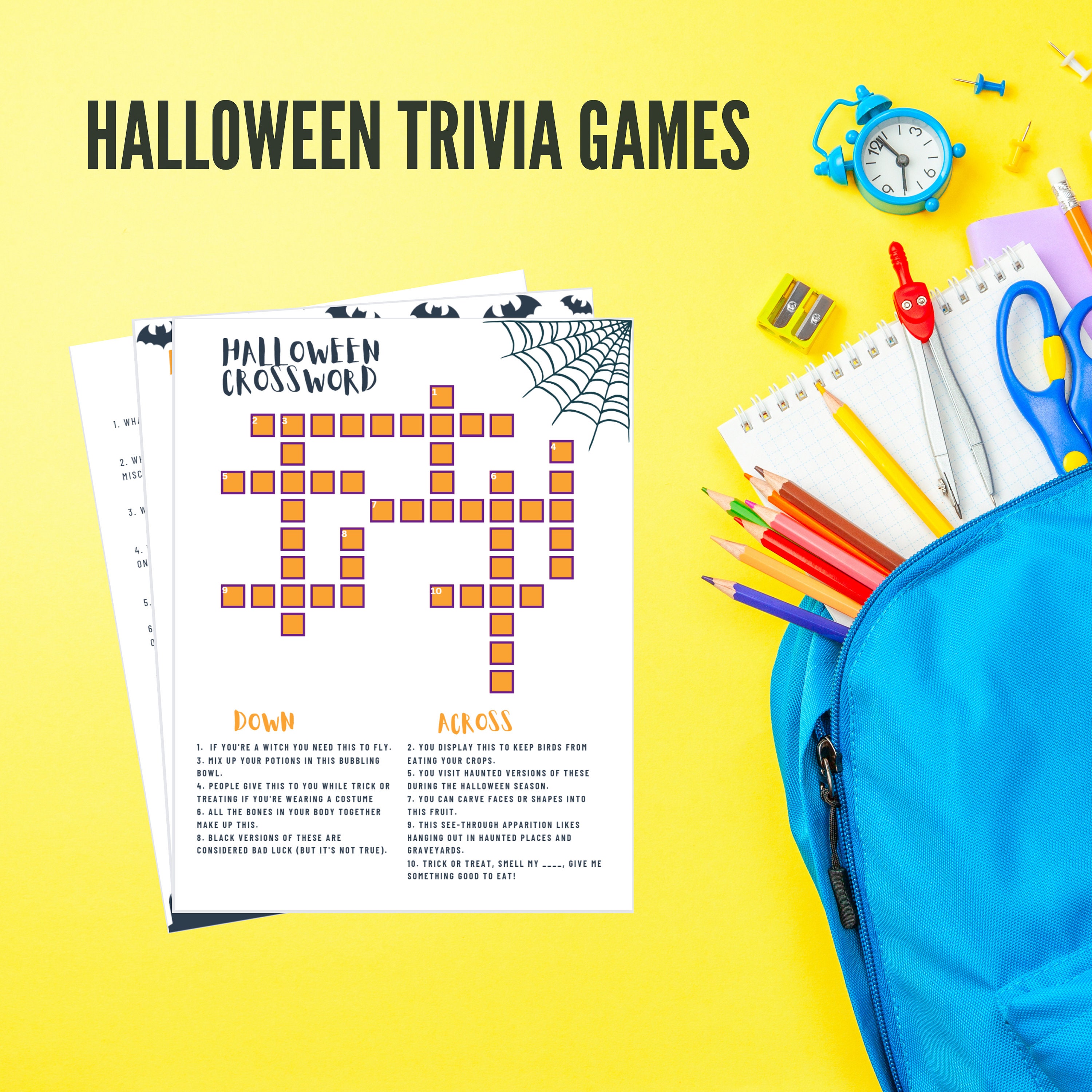 Halloween Trivia, Printable Crossword Puzzle, Halloween Games ...