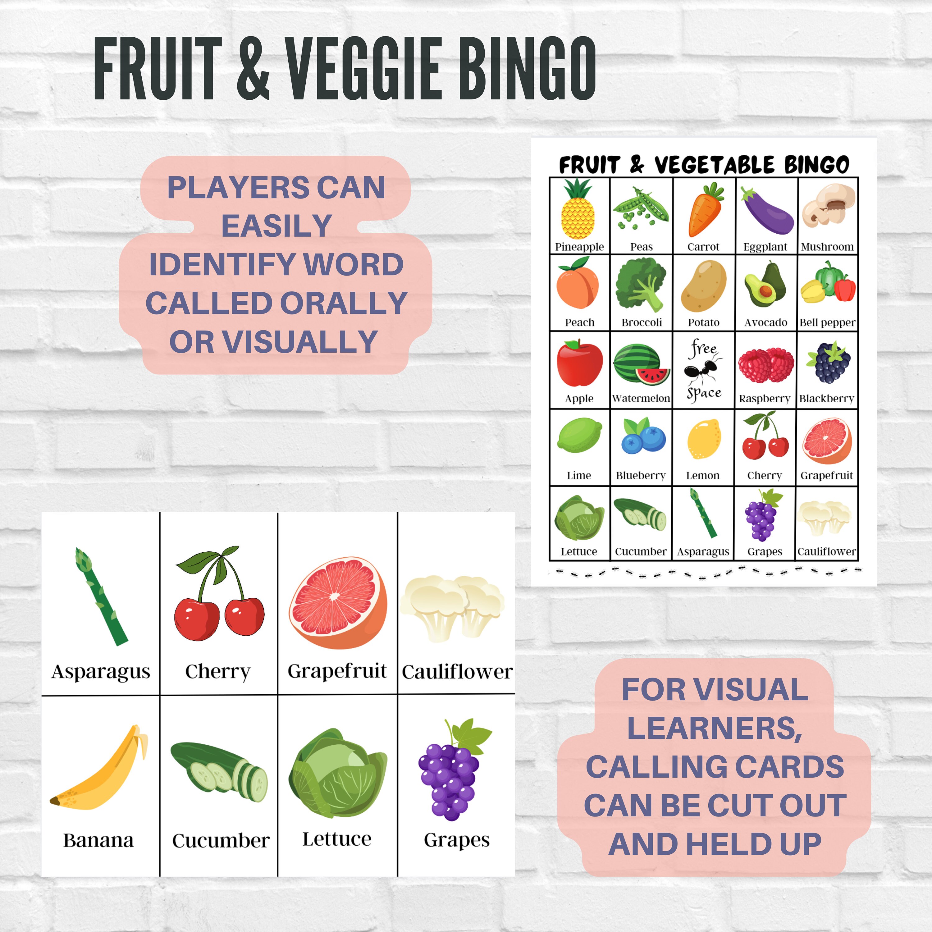 Printable Bingo Cards, Fruit Bingo, Fun Games for Kids, Learning Games ...