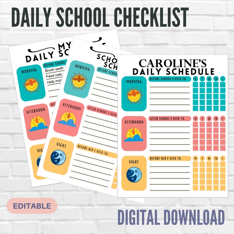 Kids Daily Checklist, Editable Chore Chart, Printable Weekly Planner ...