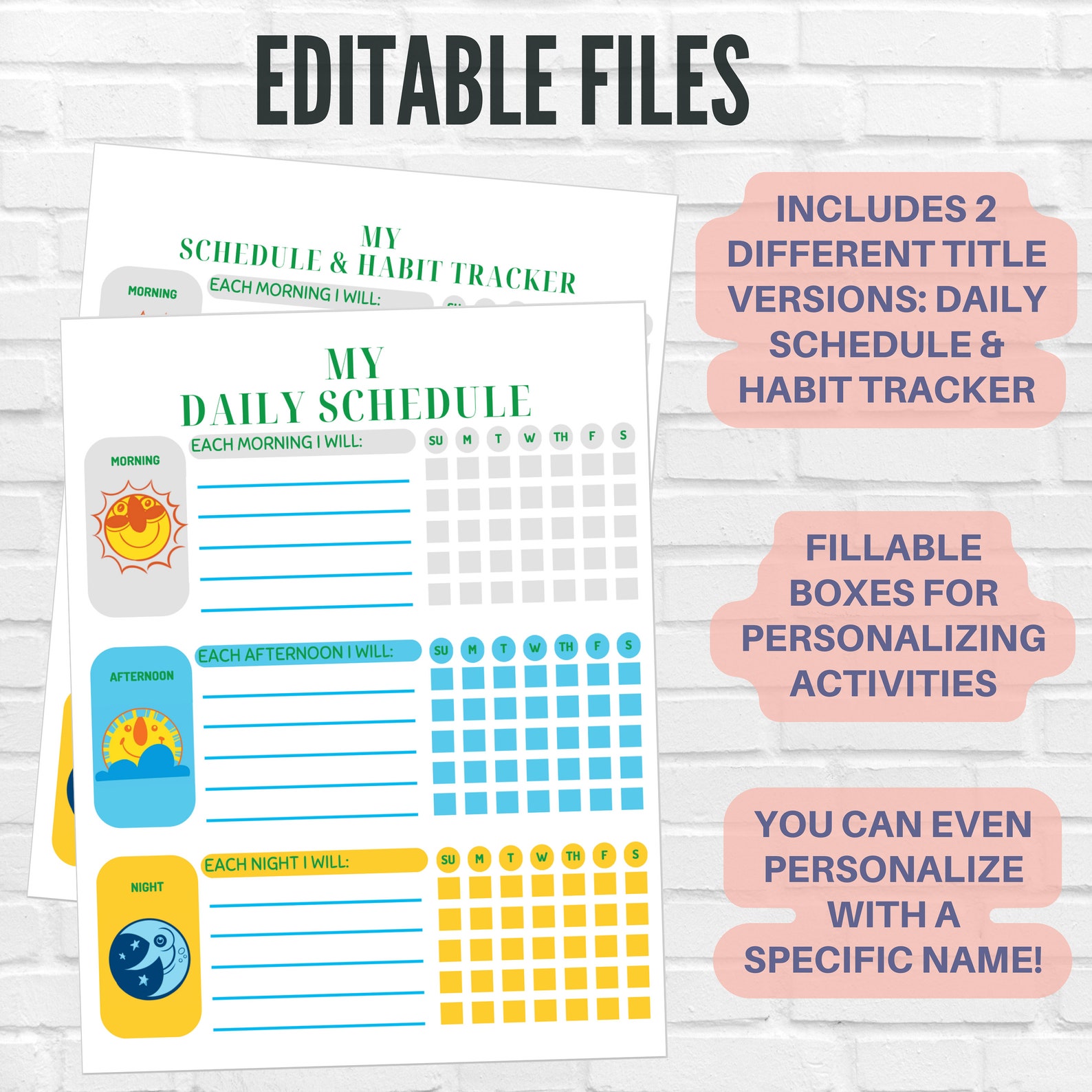 Kids Daily Checklist, Editable Chore Chart, Printable Weekly Planner ...