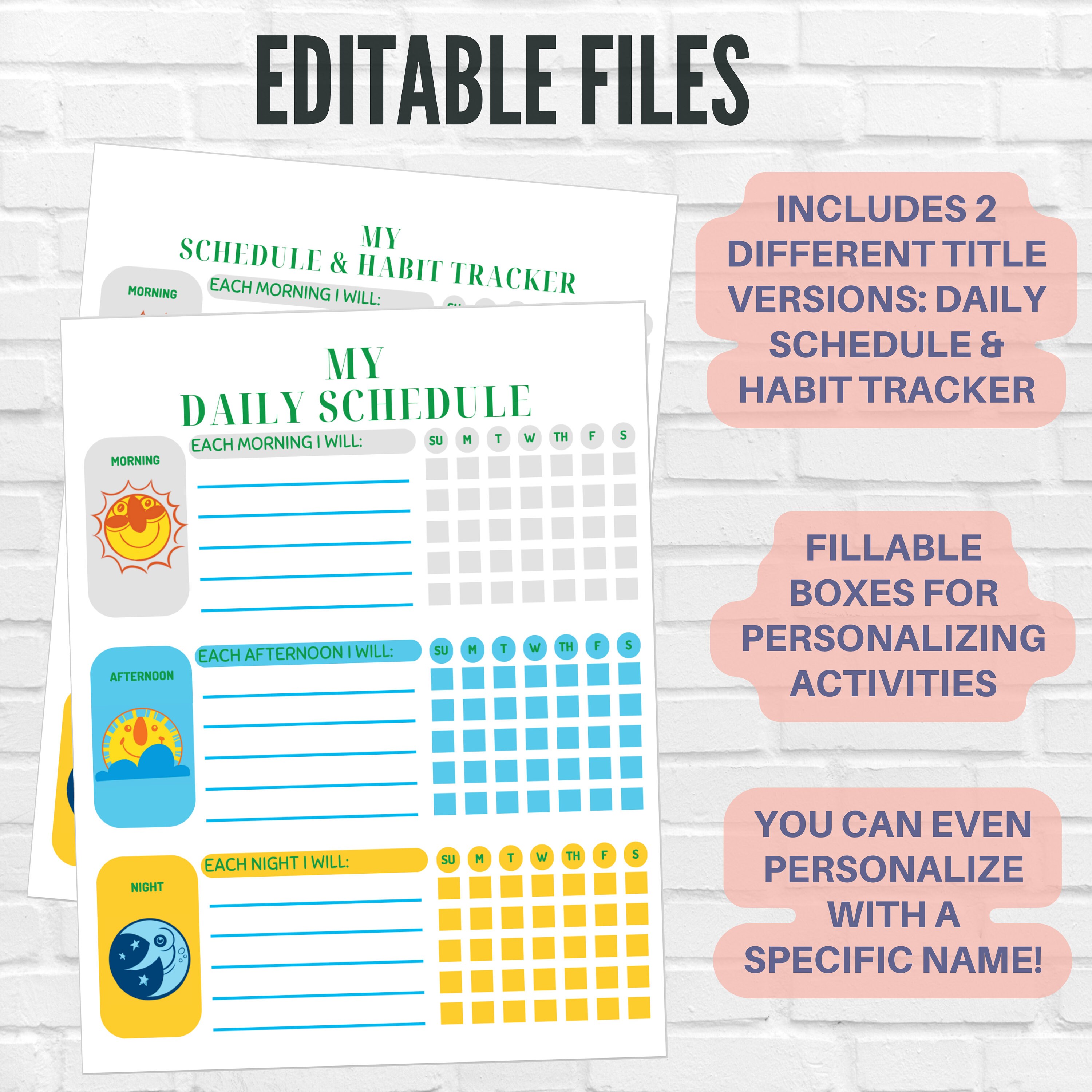 Kids Daily Checklist, Editable Chore Chart, Printable Weekly Planner ...