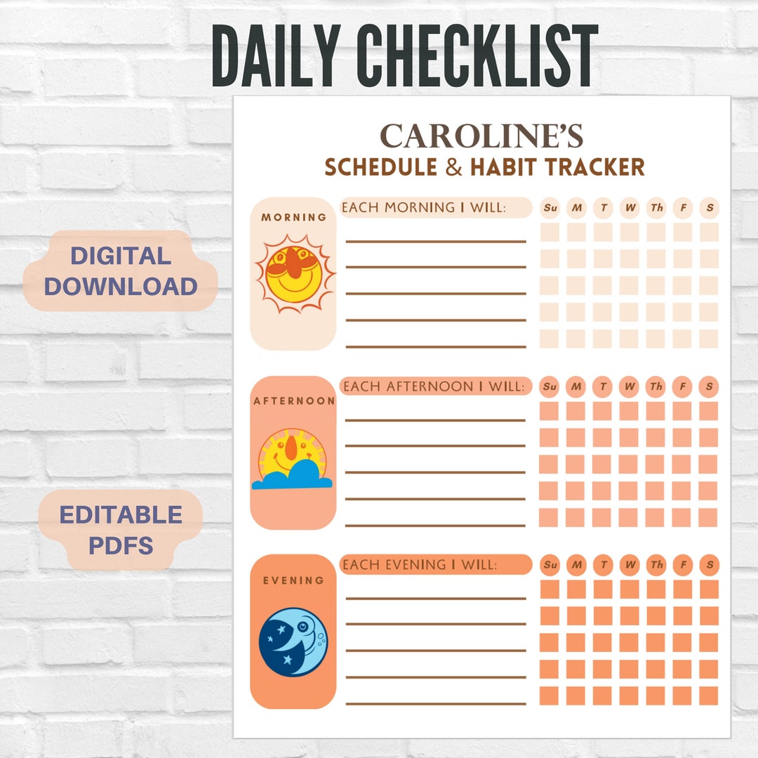 Habit Tracker Printable, Daily Routine Chart, Checklist Printable ...