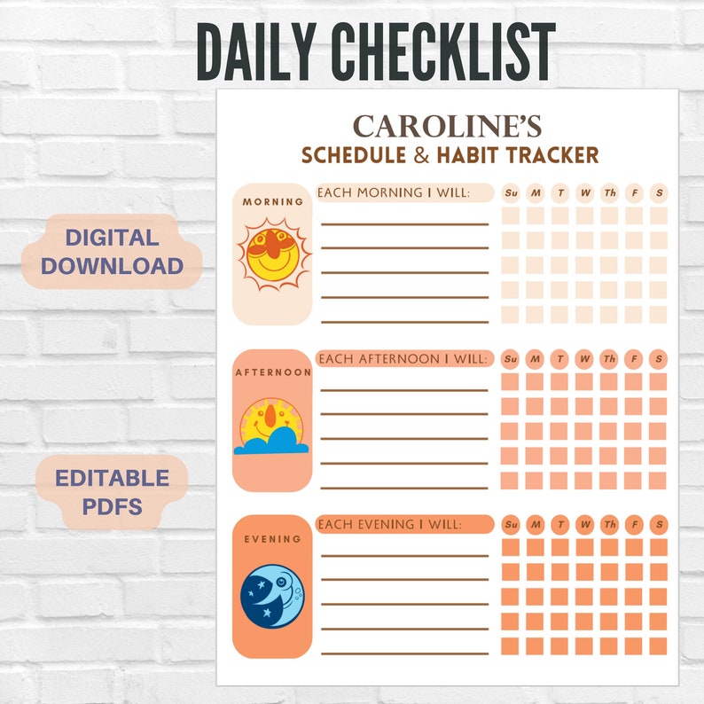 Habit Tracker Printable, Daily Routine Chart, Checklist Printable ...