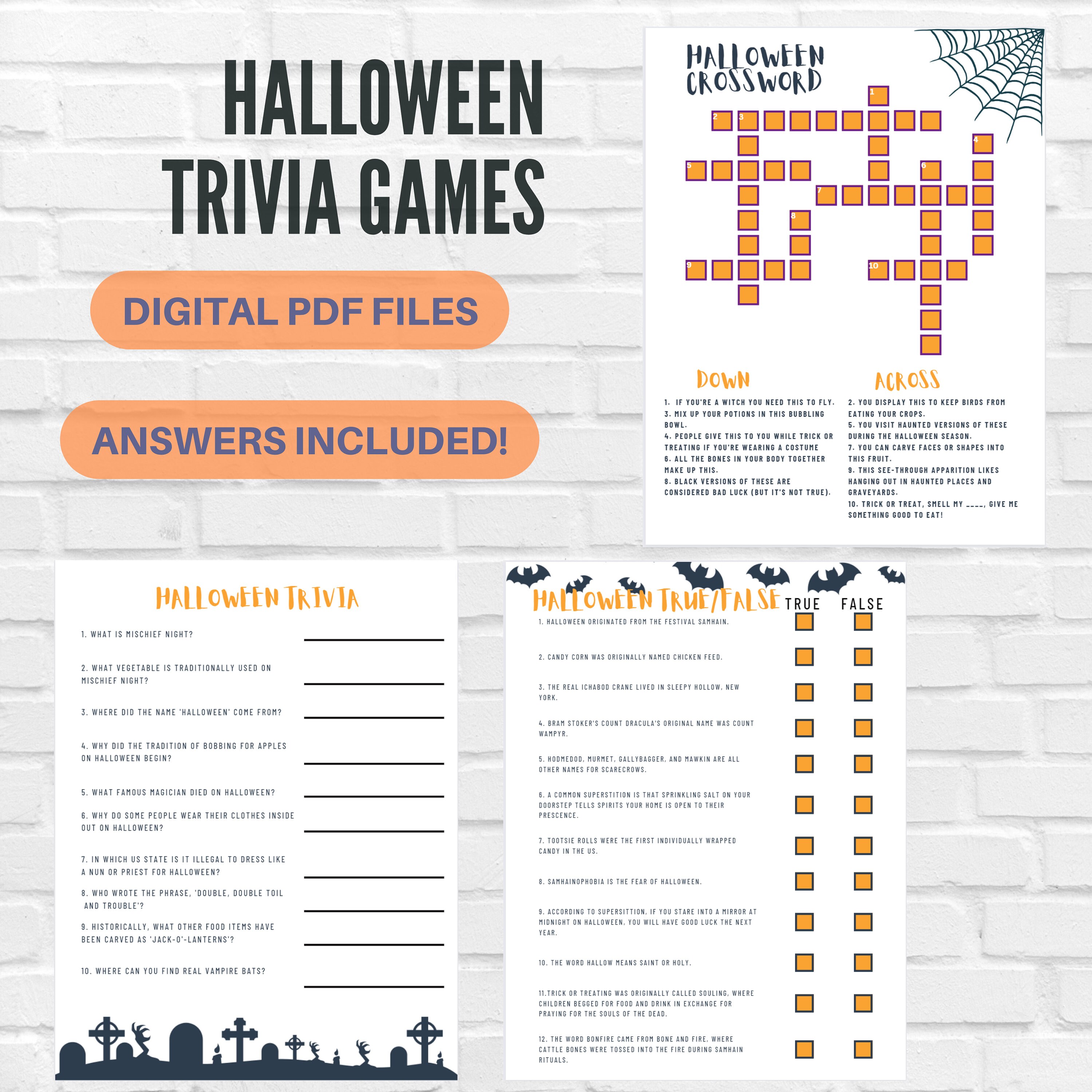 Halloween Trivia, Printable Crossword Puzzle, Halloween Games ...