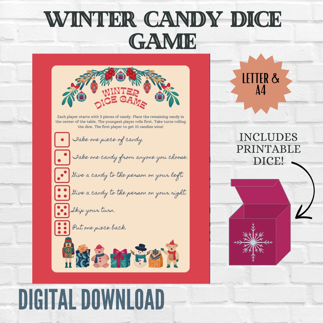 Winter Party Print, Printable Activities for Kids, Christmas Dice Game ...