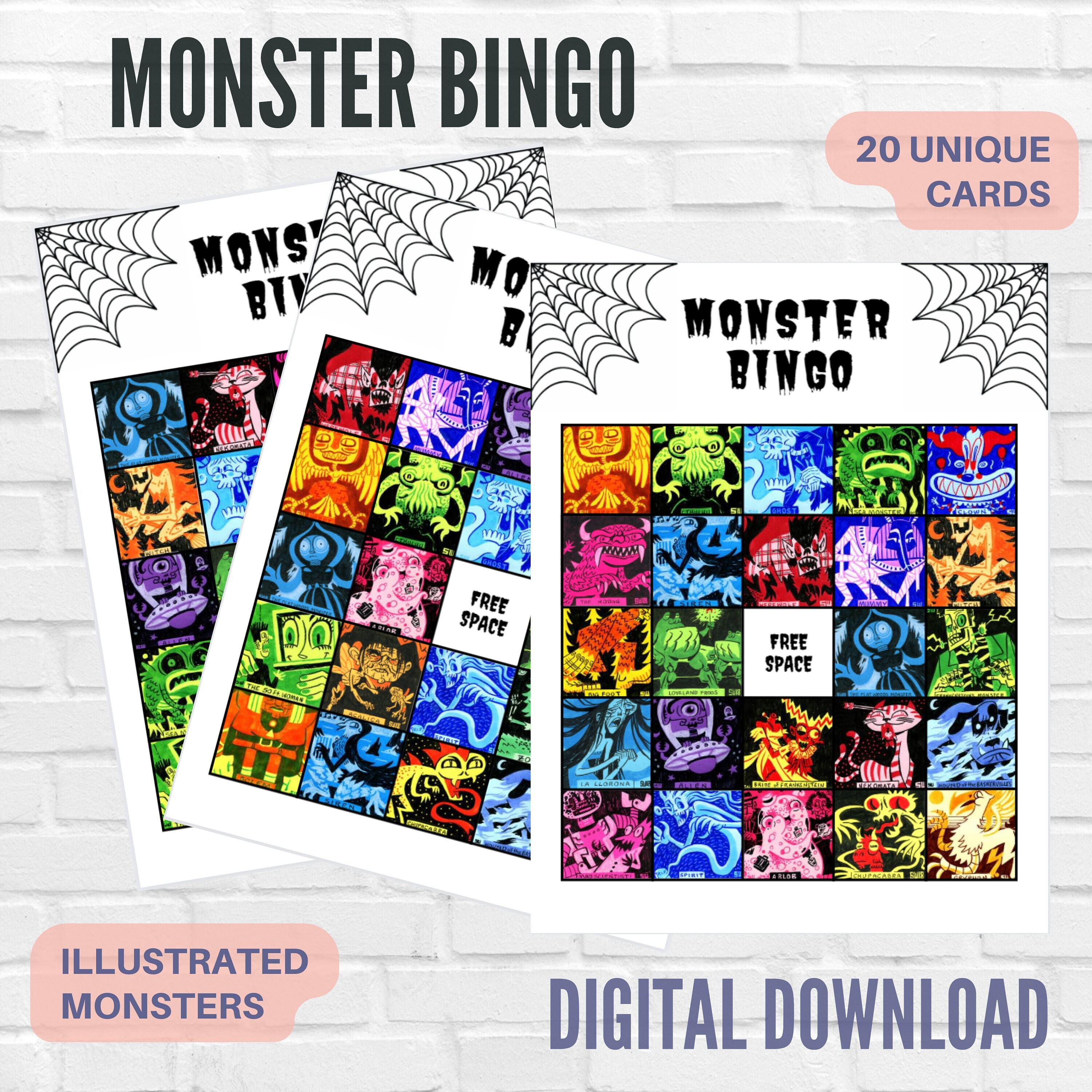 Halloween Bingo, Monster Games, Printable Party Games, Bingo Cards ...