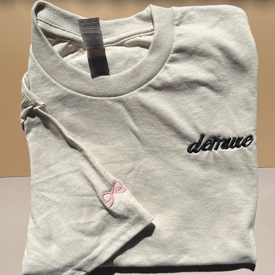 Demure T-shirt With Bow on Sleeve, Embroidered Shirt - Etsy