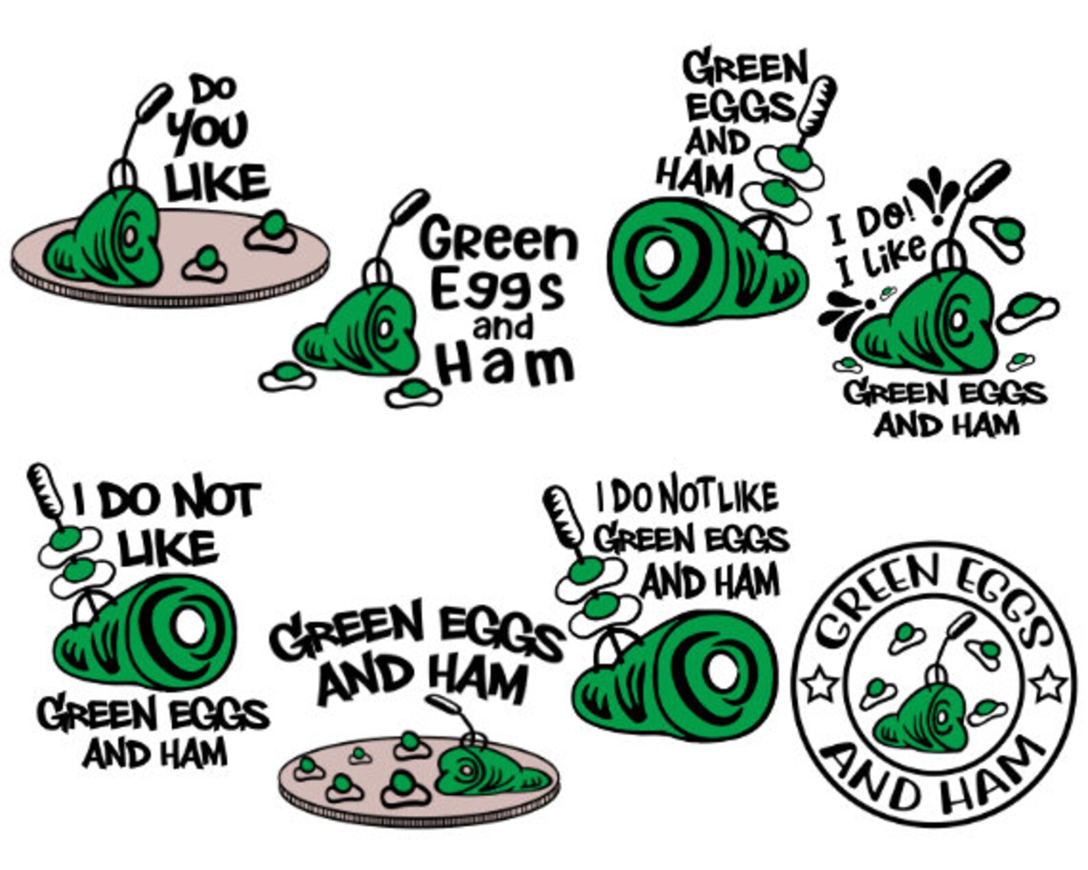 15 Green Eggs and Ham Svg/png/dxf Bundle, Shirt for Kids Svg, I Do so ...