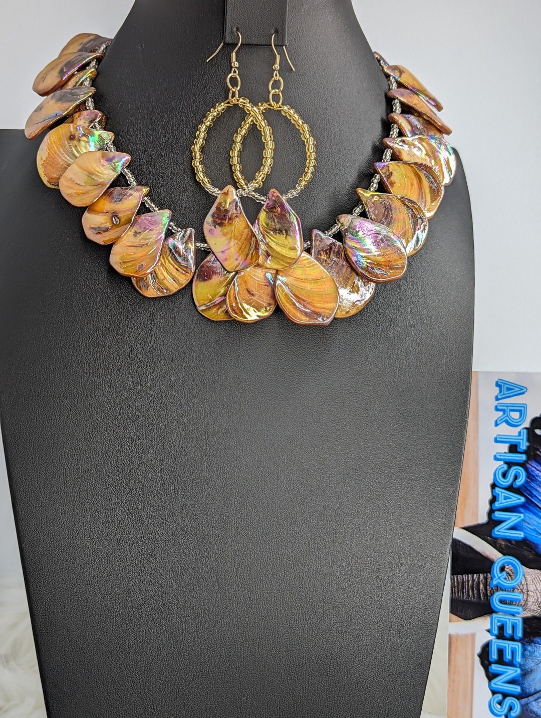 Iridescent Brown Shell Necklace Set - Etsy