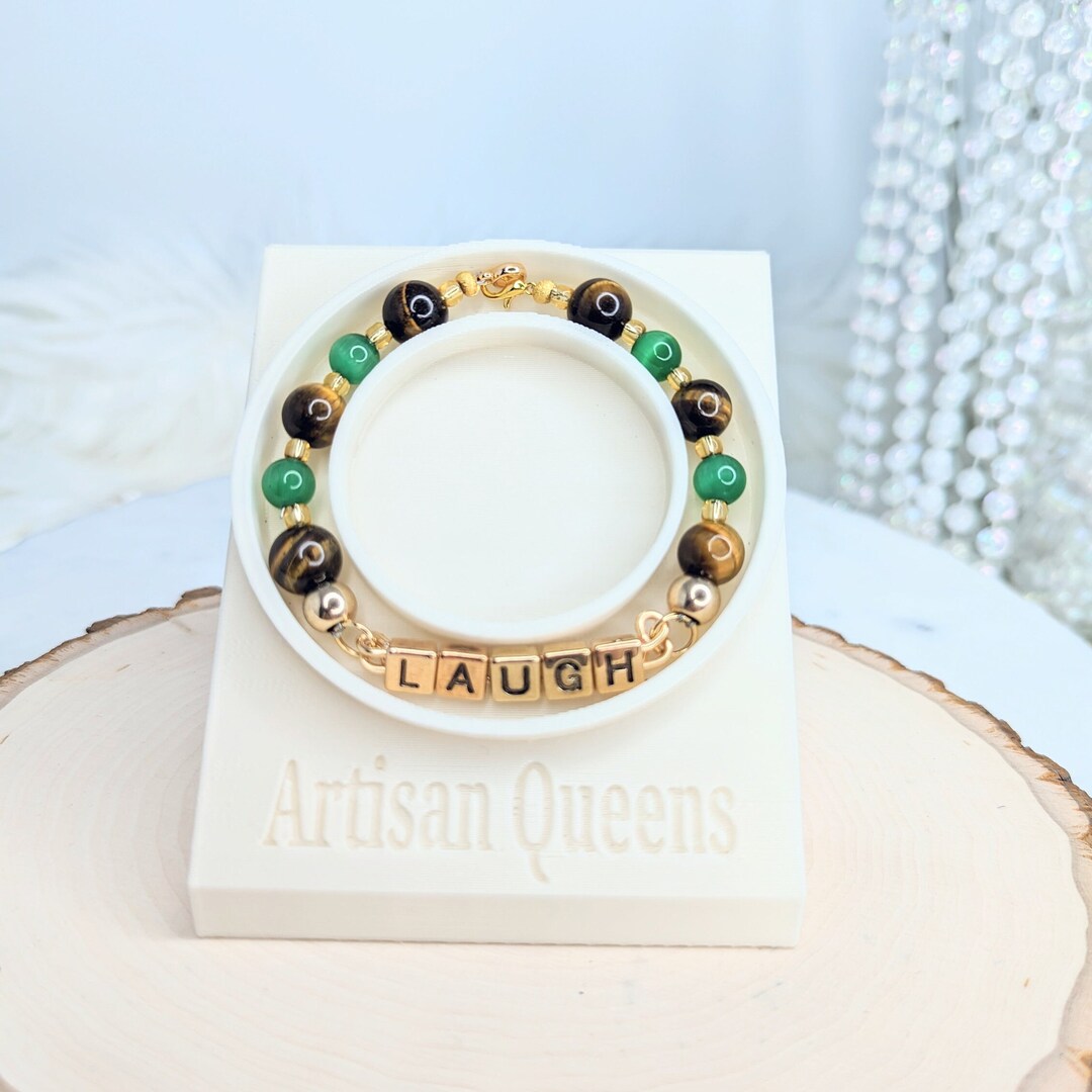 Laugh Bracelet With Tigers Eye & Dark Green Cat Eye Beads - Etsy
