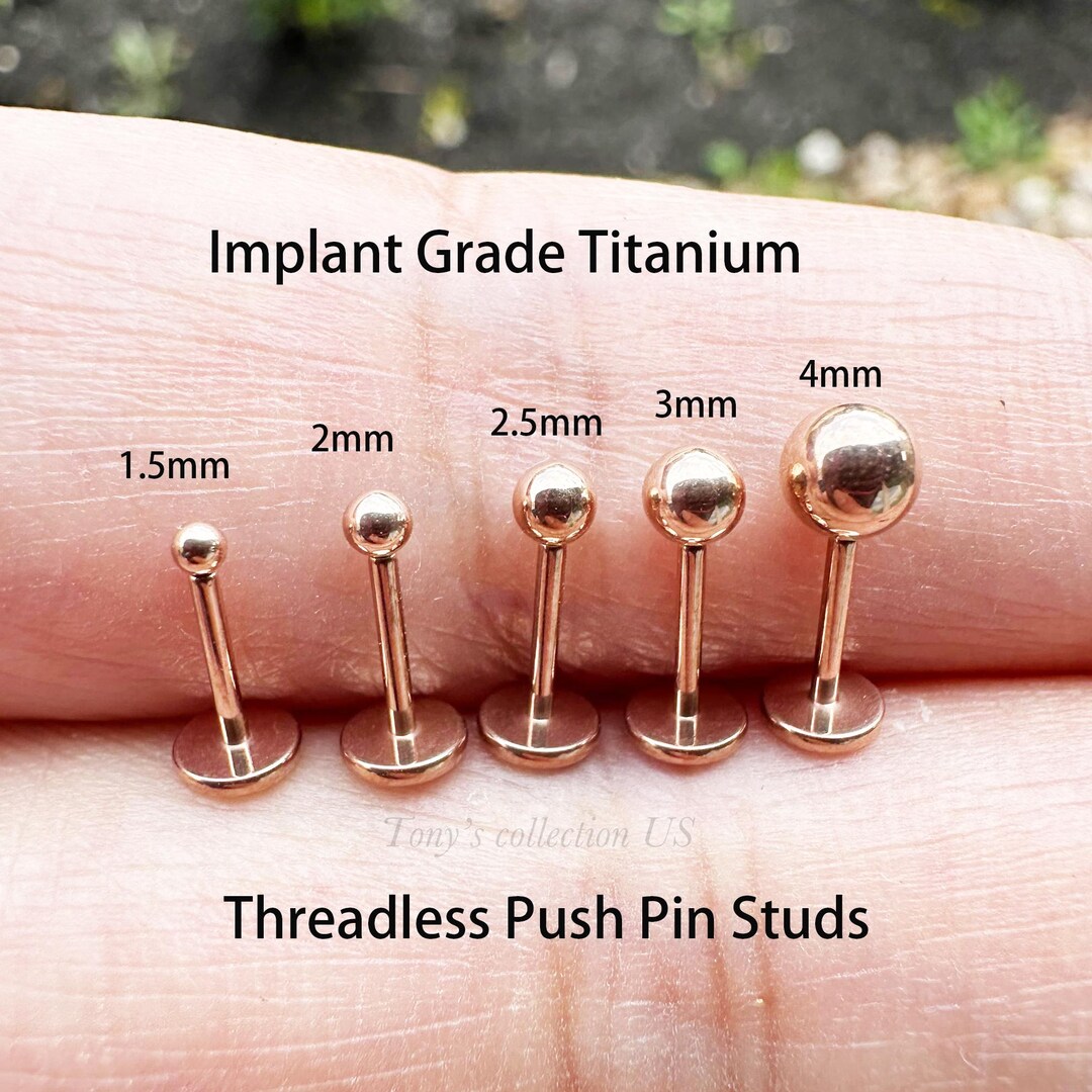 Rose Gold Implant Grade Titanium Threadless Push Pin 1.5mm, 2mm, 2.5mm ...