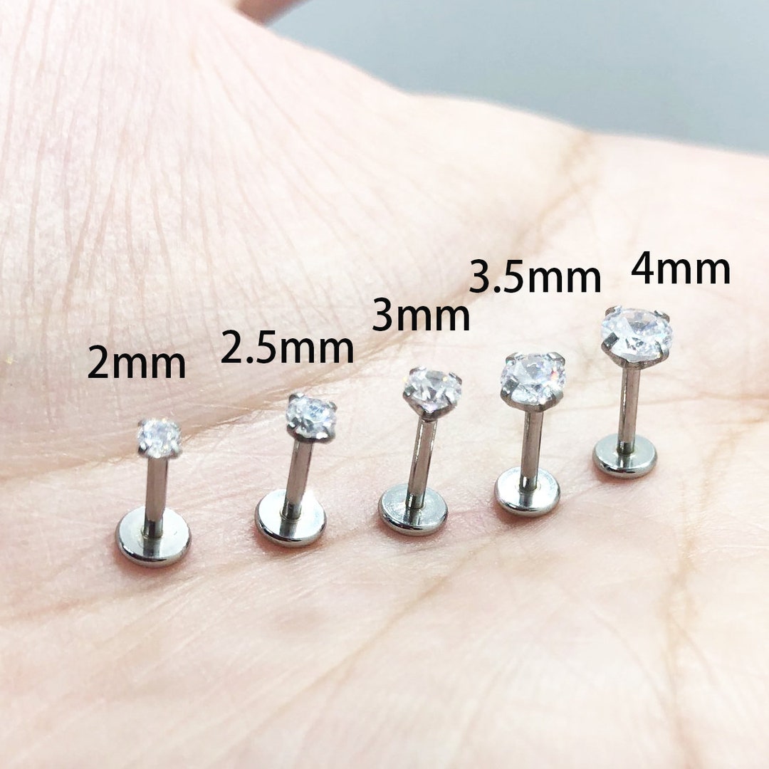18G 16G 2-4mm Tragus Clear CZ Stone Internally Threaded 6-8-10mm Triple ...