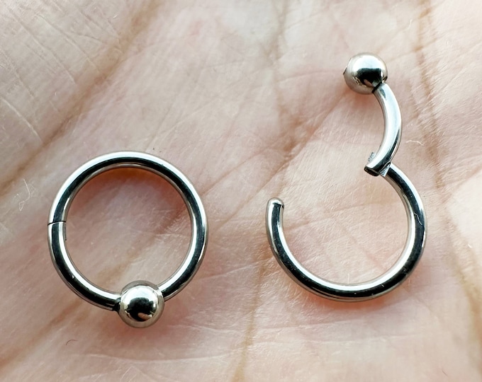 Tiny Opal Captive Bead Ring, Black Opal Hoop, 16g, Surgical Steel, Gold Captive Bead, Nose ...