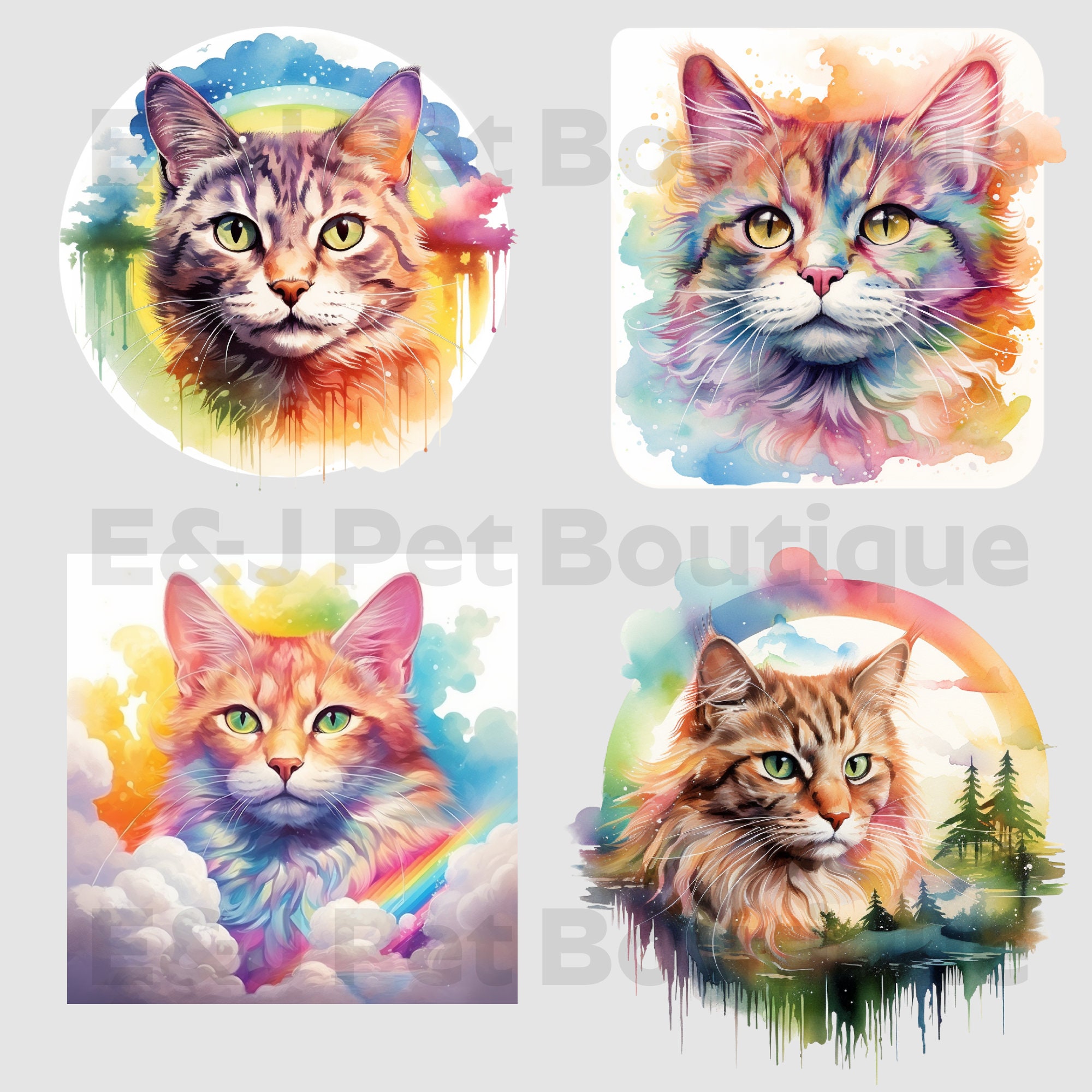 16 Double Exposure Cat and Rainbow PNG JPG Digital Downloads Instant ...