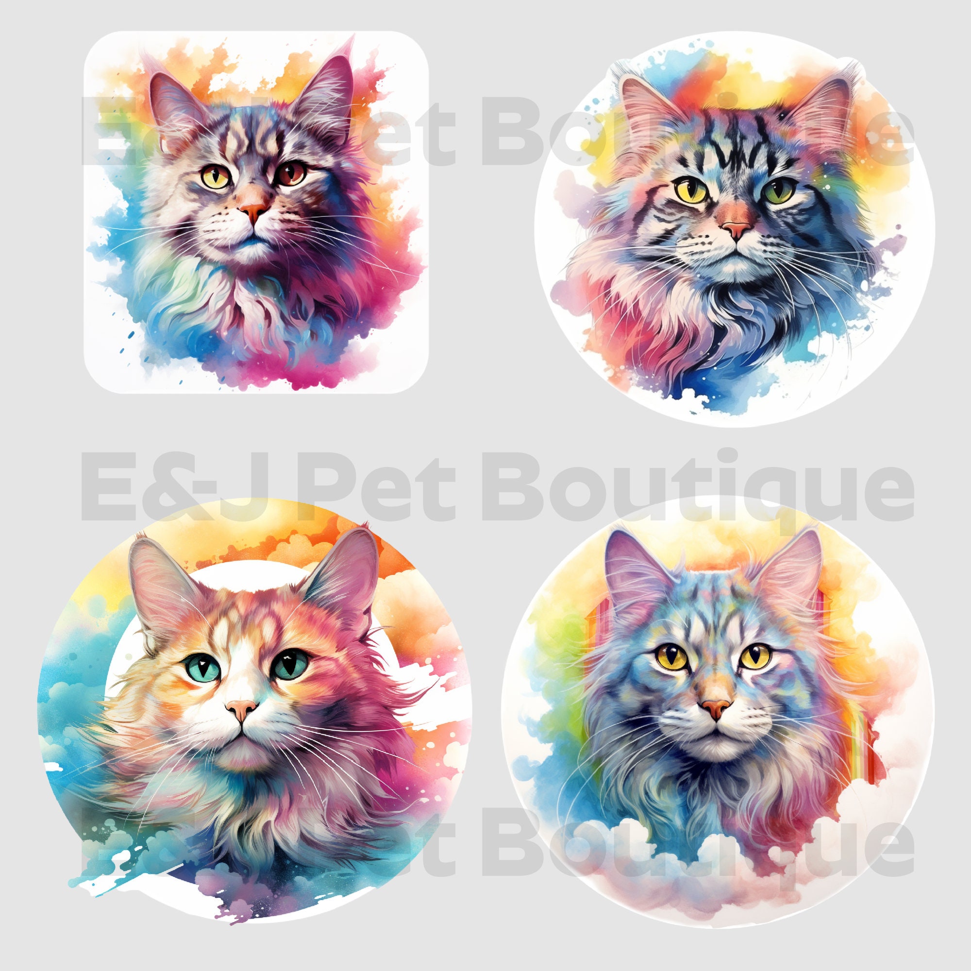 16 Double Exposure Cat and Rainbow PNG JPG Digital Downloads Instant ...