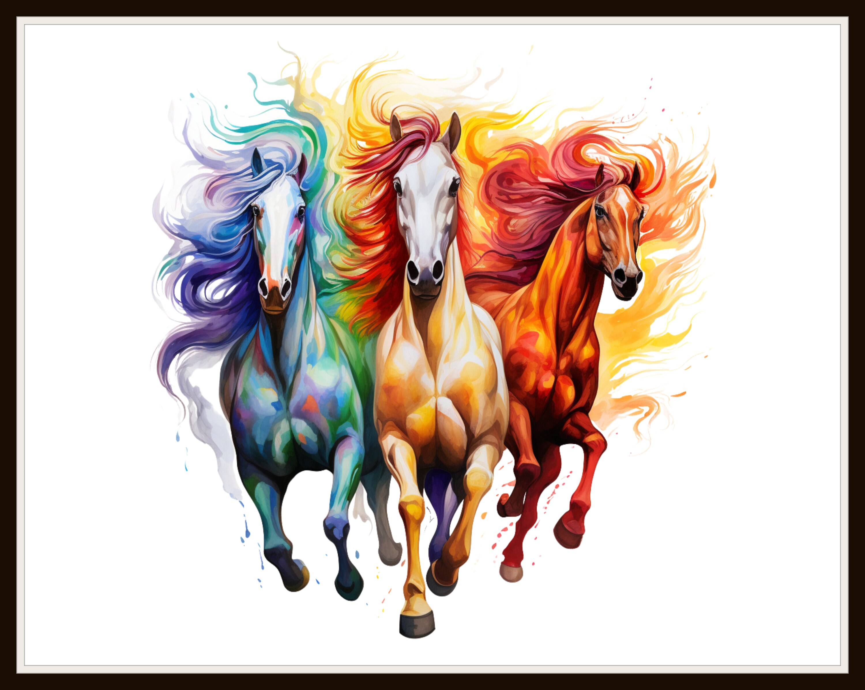 Colorful Running Horses Art Print or Poster 4 Sizes Unframed - Etsy