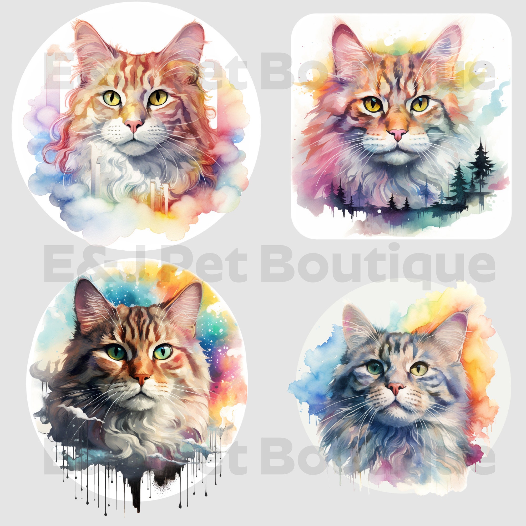 16 Double Exposure Cat and Rainbow PNG JPG Digital Downloads Instant ...