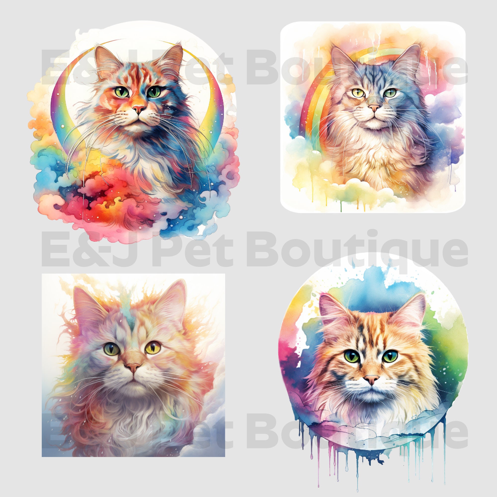 16 Double Exposure Cat and Rainbow PNG JPG Digital Downloads Instant ...