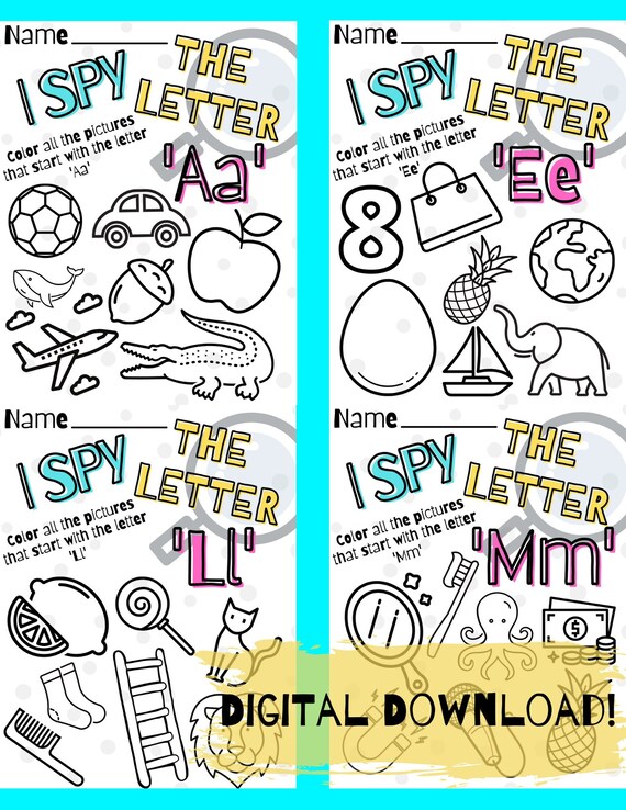 I Spy ABC Coloring Sheets Search and Color ABC Activities | Etsy