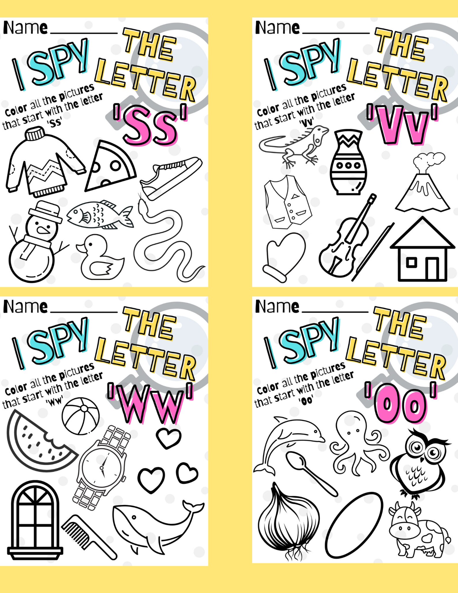 I Spy ABC Coloring Sheets, Search and Color ABC Activities, Preschool ...