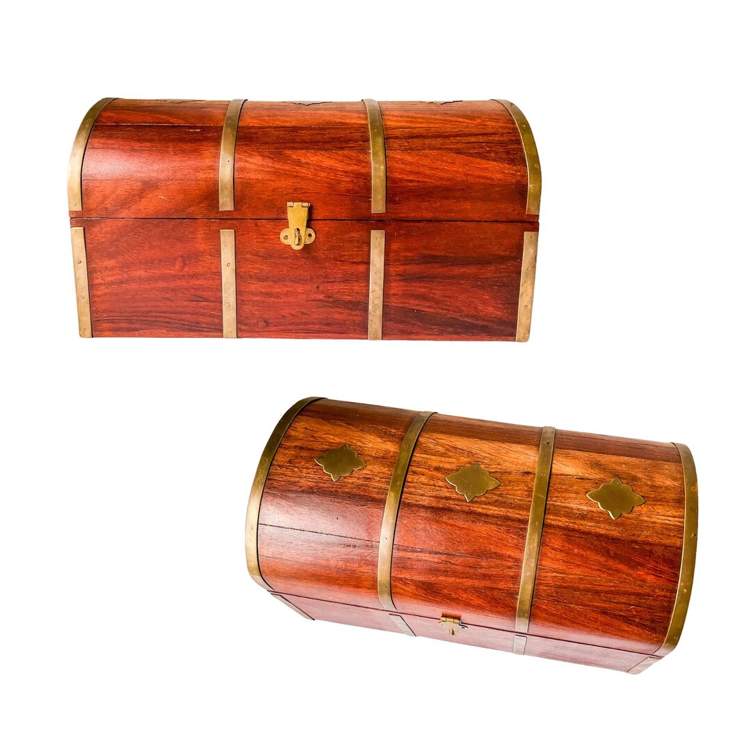 Vitntage Wood and Brass Box, Small Chest, Treasure Chest, Rosewood Box ...