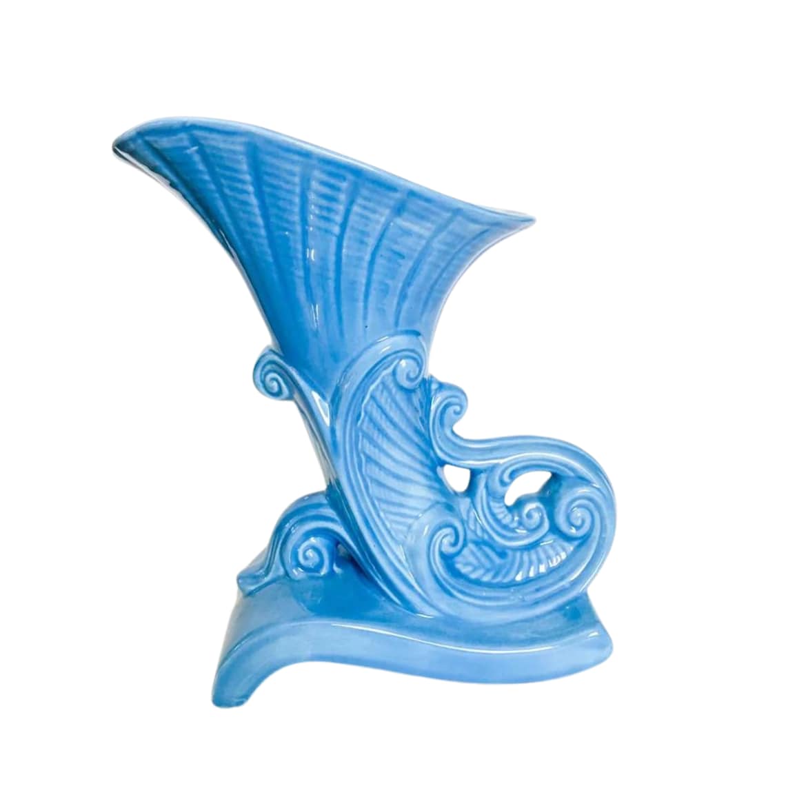 Vintage Blue Cornucopia Vase or Planter, Bisqueware Planter - Etsy